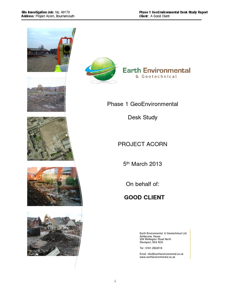 Example Phase I Desk Study Report | PDF | Groundwater | Landfill