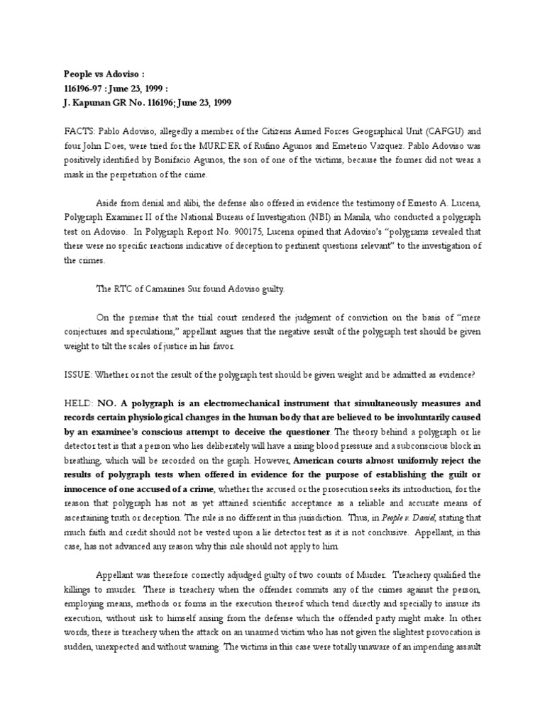 Digest - People Vs Adoviso | PDF | Polygraph | Government Information
