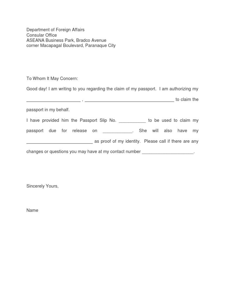 DFA Authorization Letter | PDF