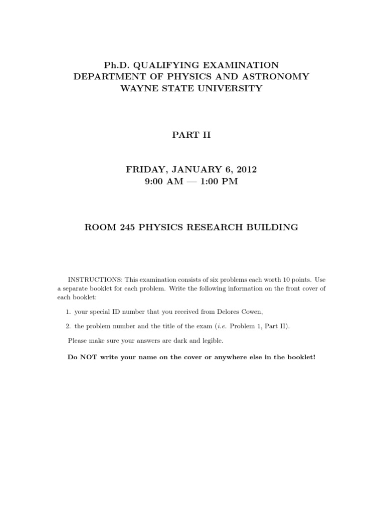 Ph.D. Physics Qualifying Exam Part II | PDF