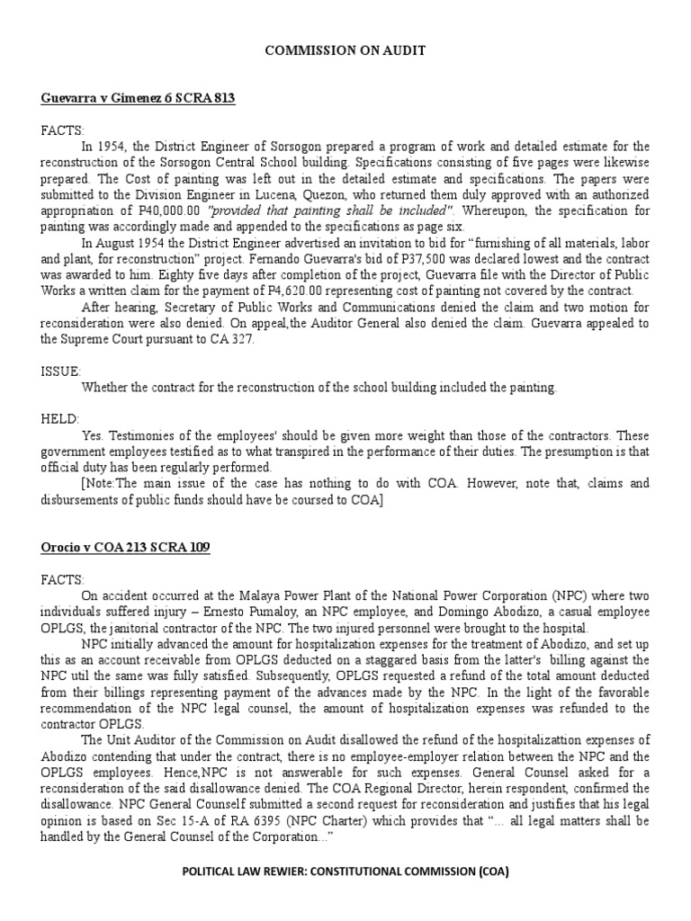 Commission On Audit: Political Law Rewier: Constitutional Commission ...