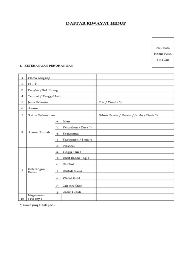 Blanko Daftar Riwayat Hidup | PDF
