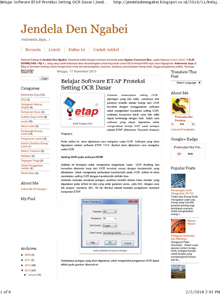 Belajar Software ETAP Proteksi Setting OCR Dasar - Jendela Den Ngabei | PDF