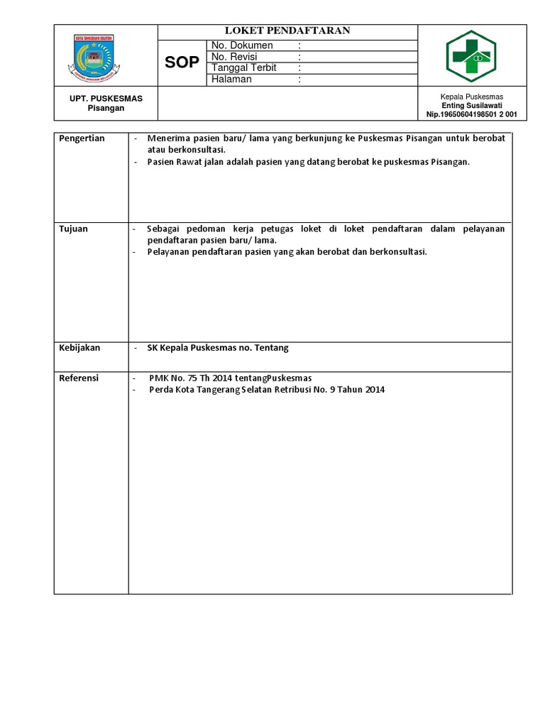 7.1.1 Sop Loket-Pendaftaran Pisangan | PDF