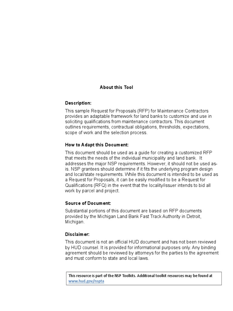 Maintenance Contractors RFP Overview | PDF