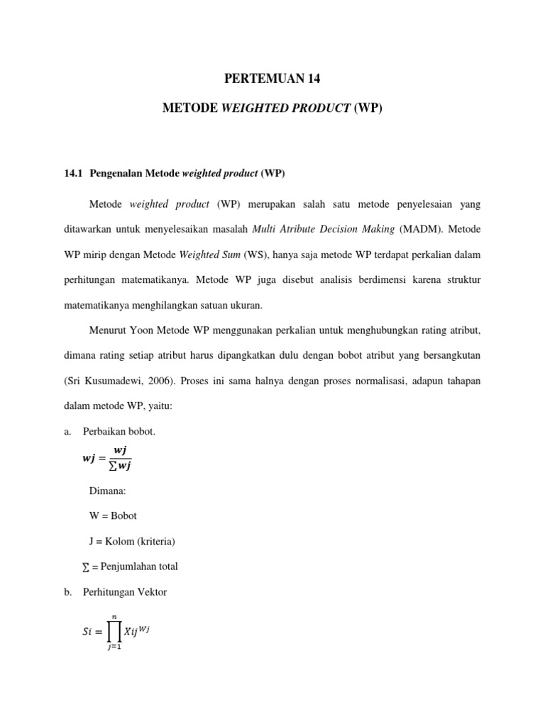 14 Metode Weighted Product | PDF