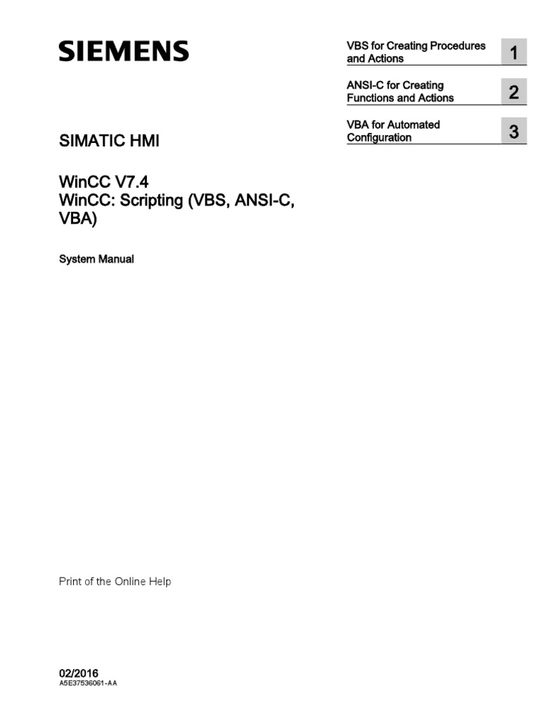 WinCC Programming en-US en-US PDF | PDF | Visual Basic For Applications | Scripting Language