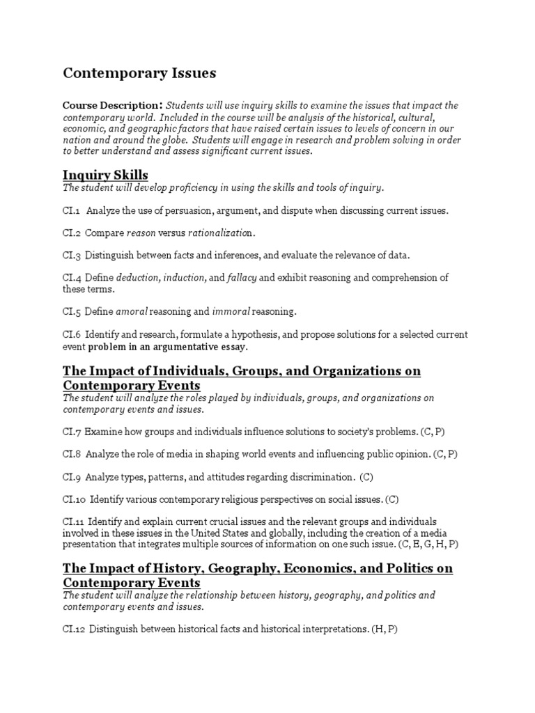 STD Ss Contemporary Issues | PDF | Inquiry | Reason