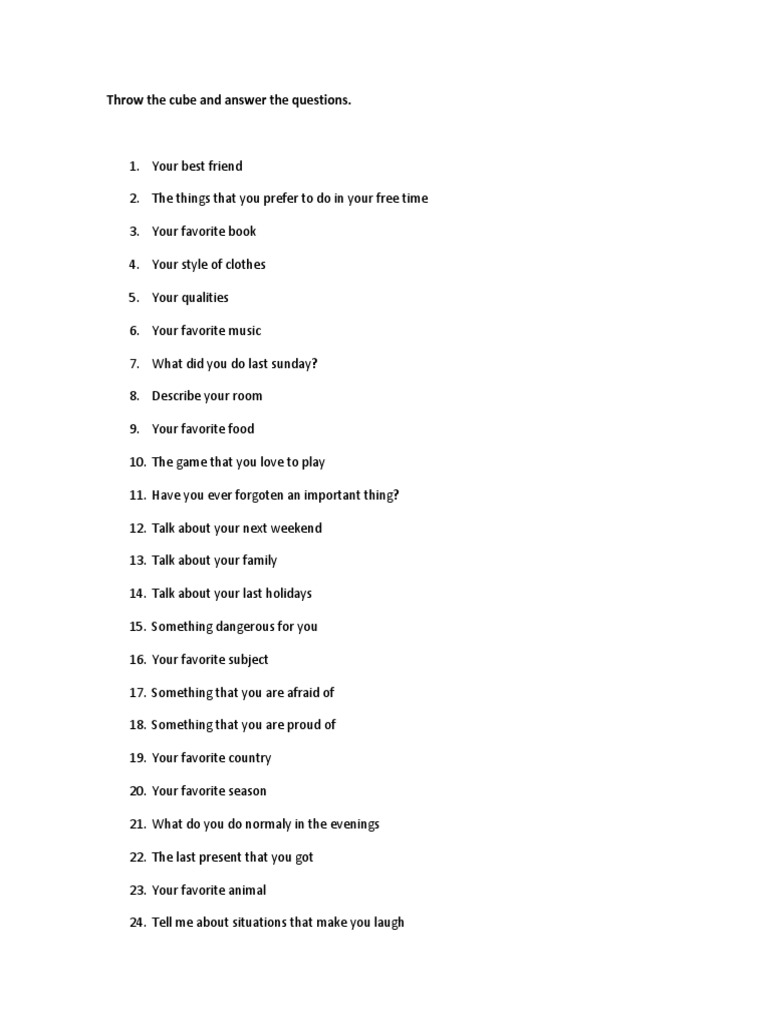 Throw The Cube and Answer The Questions | PDF