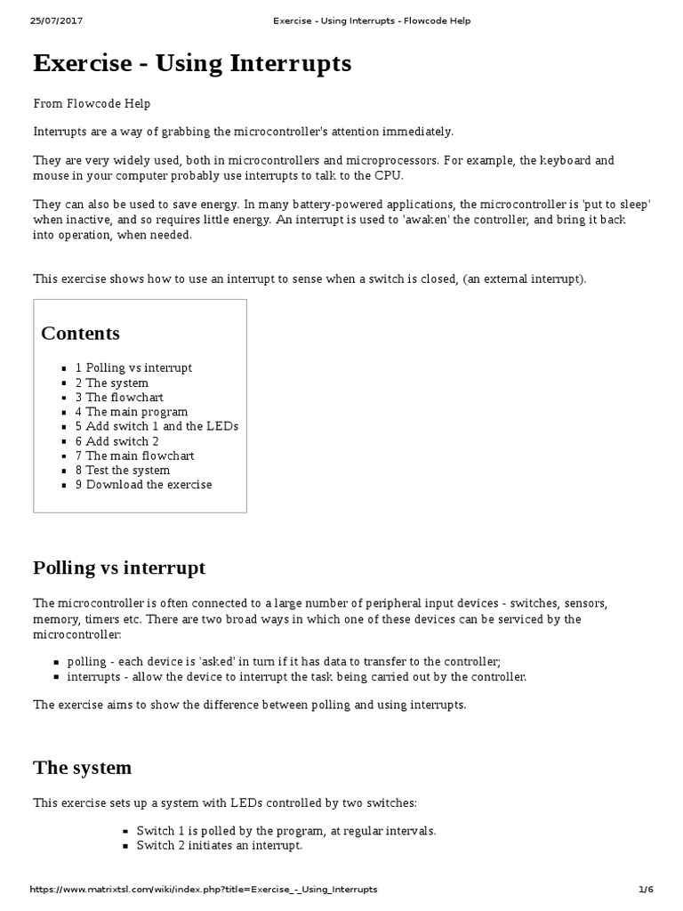 Exercise - Using Interrupts - Flowcode Help | PDF | Microcontroller | Switch