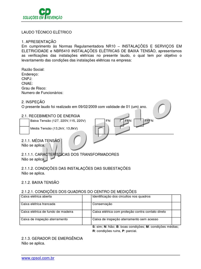 Laudo técnico elétrico - Modelo.pdf