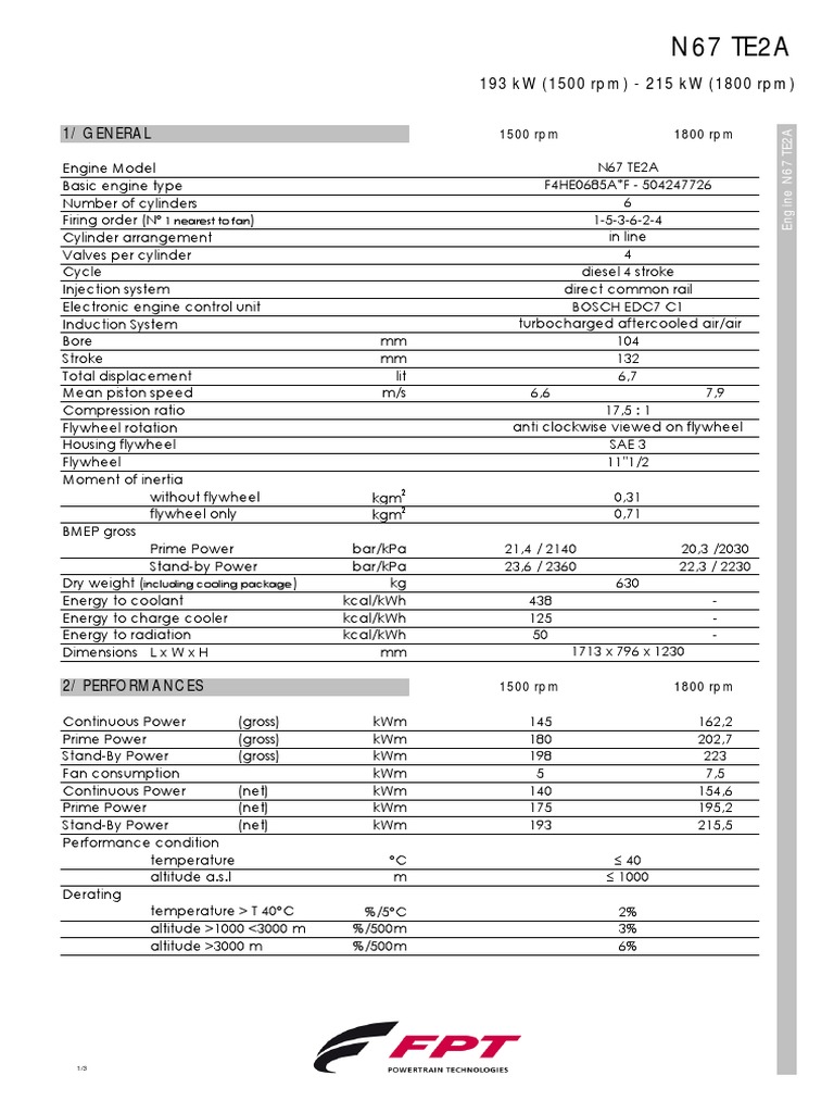 N67 TE2A Engine Specifications | PDF | Engines | Cylinder (Engine)