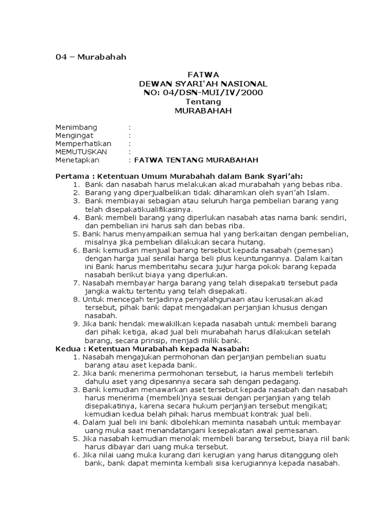 04-DSN-MUI-IV-2000 Tentang MURABAHAH | PDF