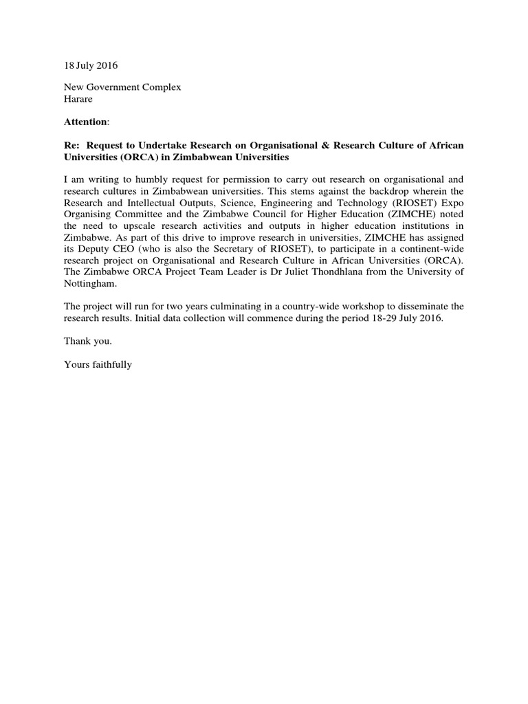 Sample Letter For Seeking Permission Do To Research | PDF