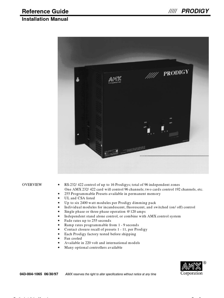 AMX Prodigy Install Manual | PDF | Electrical Wiring | Fluorescent Lamp