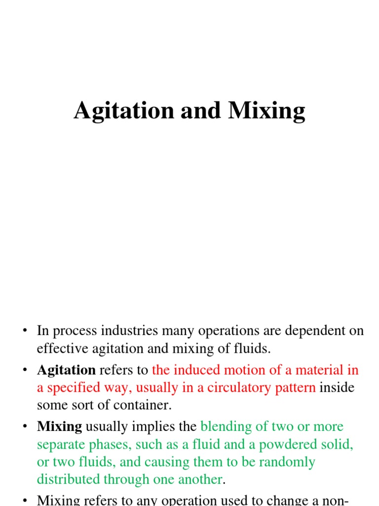 Mixing and Agitation Class Lecture | PDF | Vortices | Fluid Mechanics