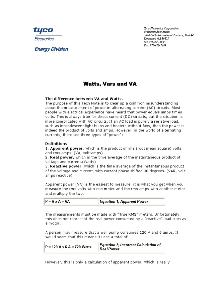 The Difference Between VA and Watts | PDF | Ac Power | Root Mean Square