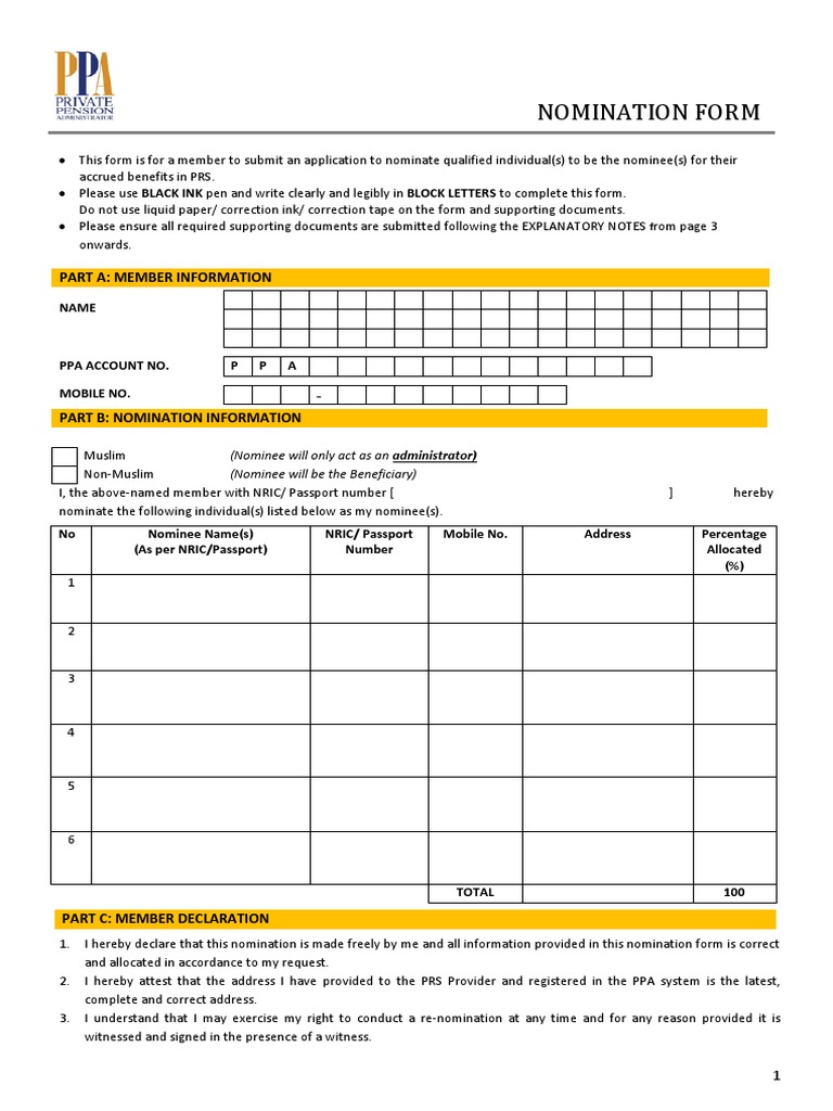 PPA Nomination Form | PDF | Identity Document | Passport