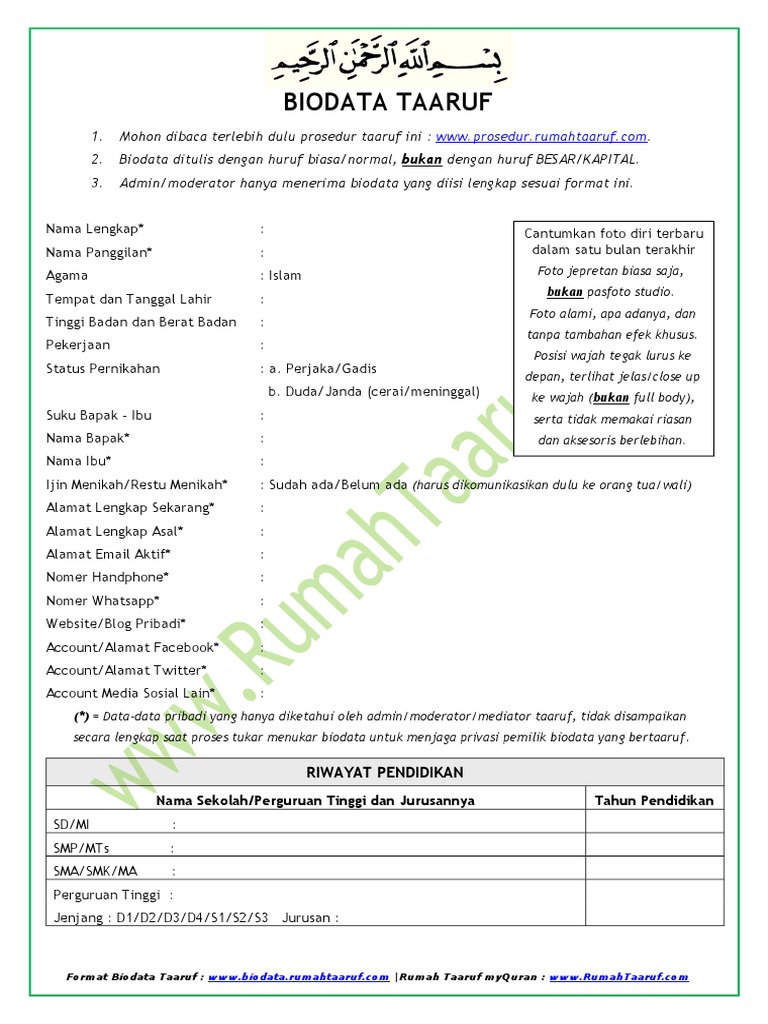 Format Biodata Taaruf | PDF