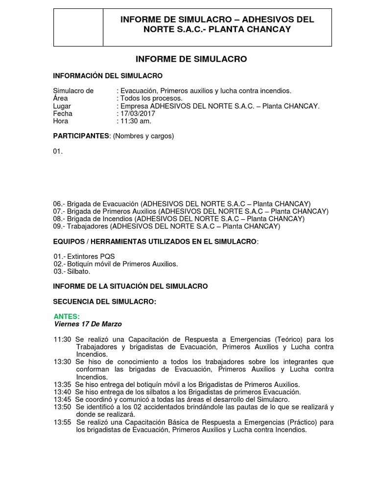 Modelo de Informe de Simulacros