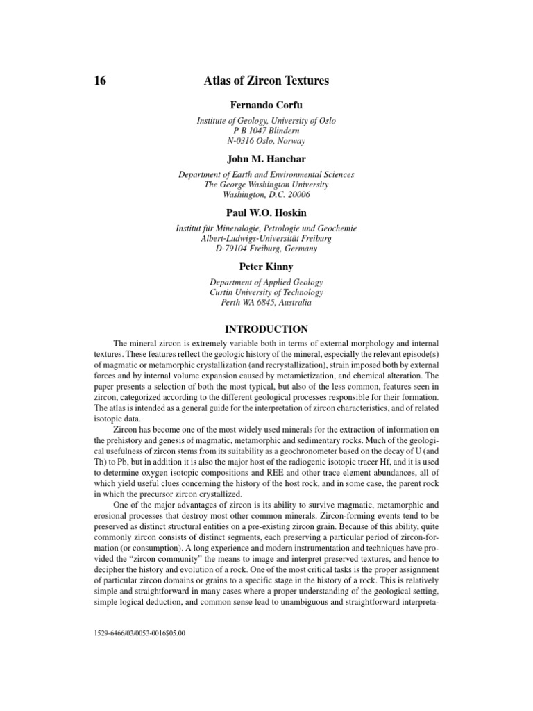 16.atlas of Zircon Textures | PDF | Igneous Rock | Rock (Geology)