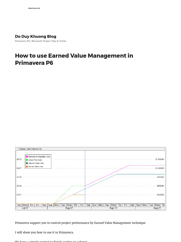 How To Use Earned Value Management in Primavera P6 - Do Duy Khuong Blog | PDF | Computing ...
