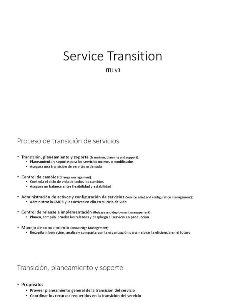 Service Transition ITIL Brief | PDF | Itil | Proceso de desarrollo de ...