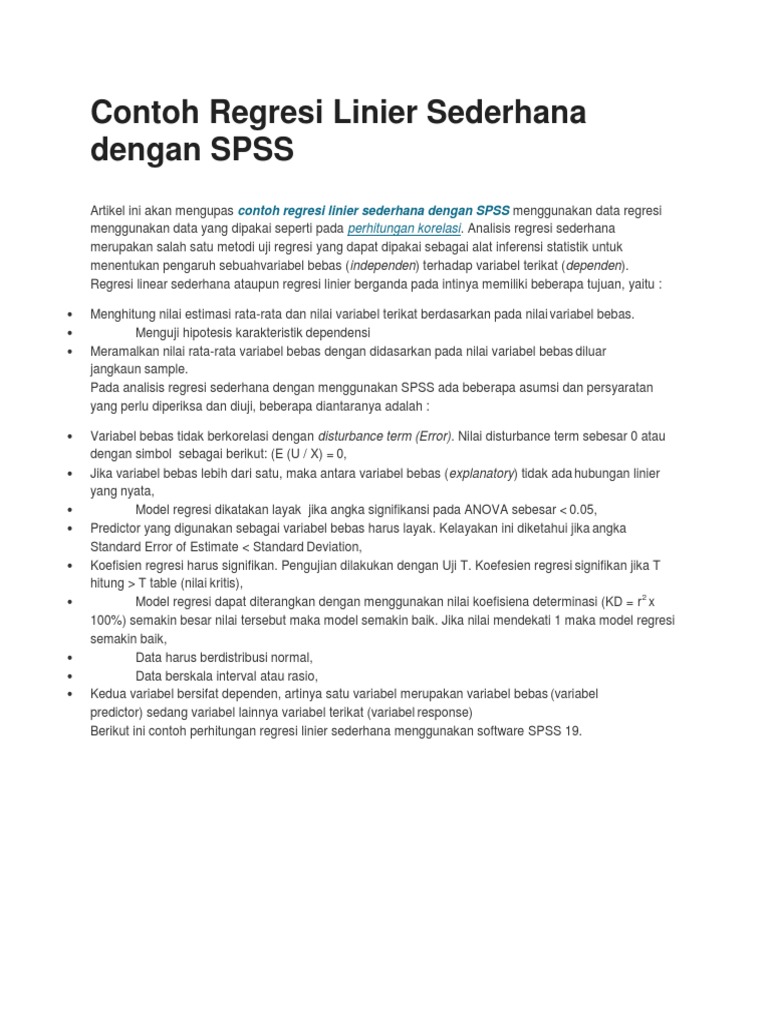 Contoh Regresi Linier Sederhana Dengan SPSS | PDF