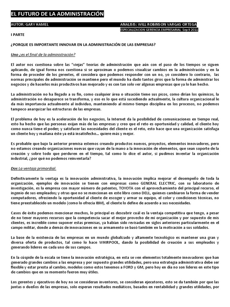 El Futuro de La Administracion | PDF | Innovación | Creatividad