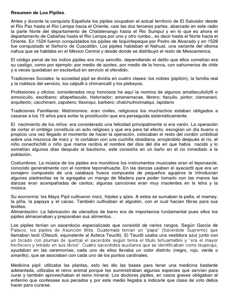 Resumen de Los Pipiles | PDF | Personas | Cultura (general)