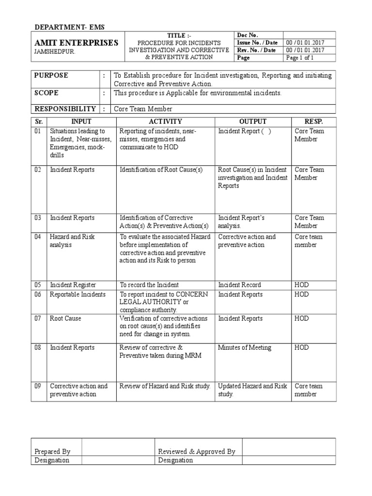 4.1 Procd for Accidents, Inci. and Cr. & Prv. Action | Safety ...