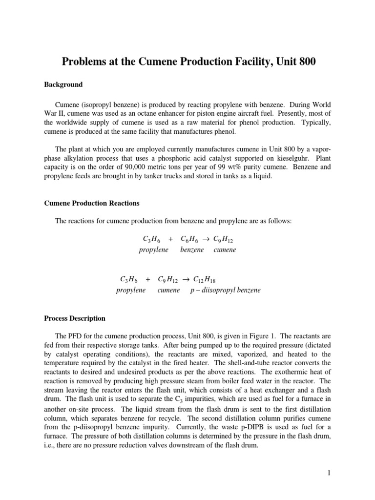 Cumene Production Issues in Unit 800 | PDF | Home & Garden | Technology ...