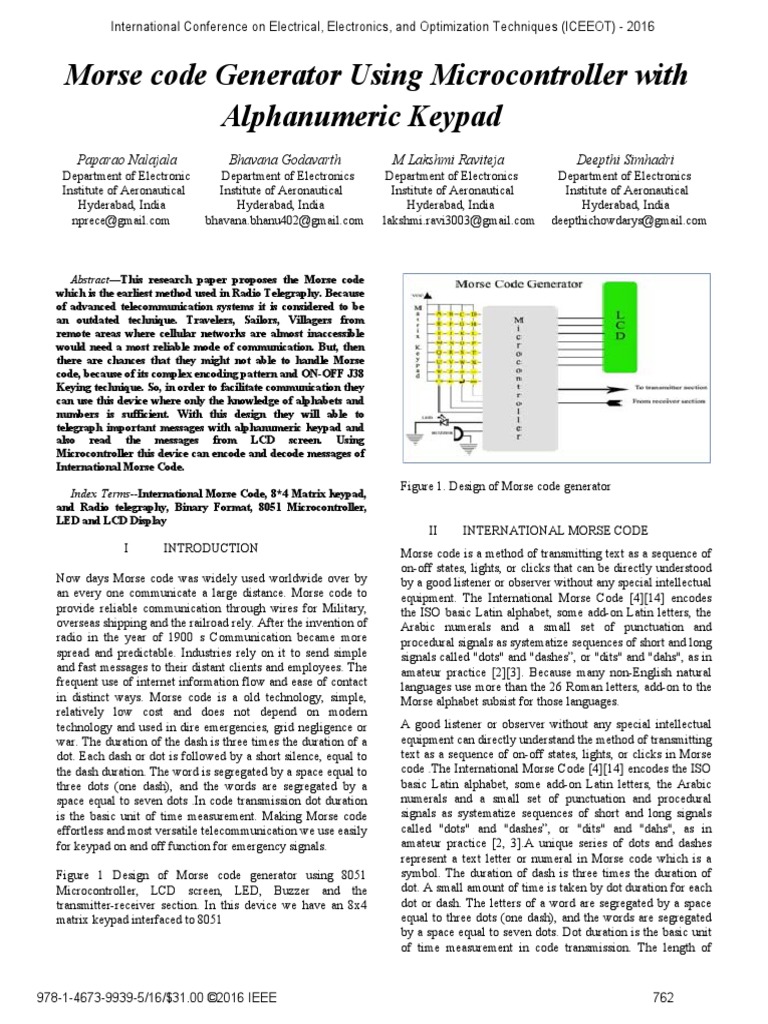 Morse Code Generator Using Microcontroller With Alphanumeric Keypad | PDF | Telegraphy | Bit