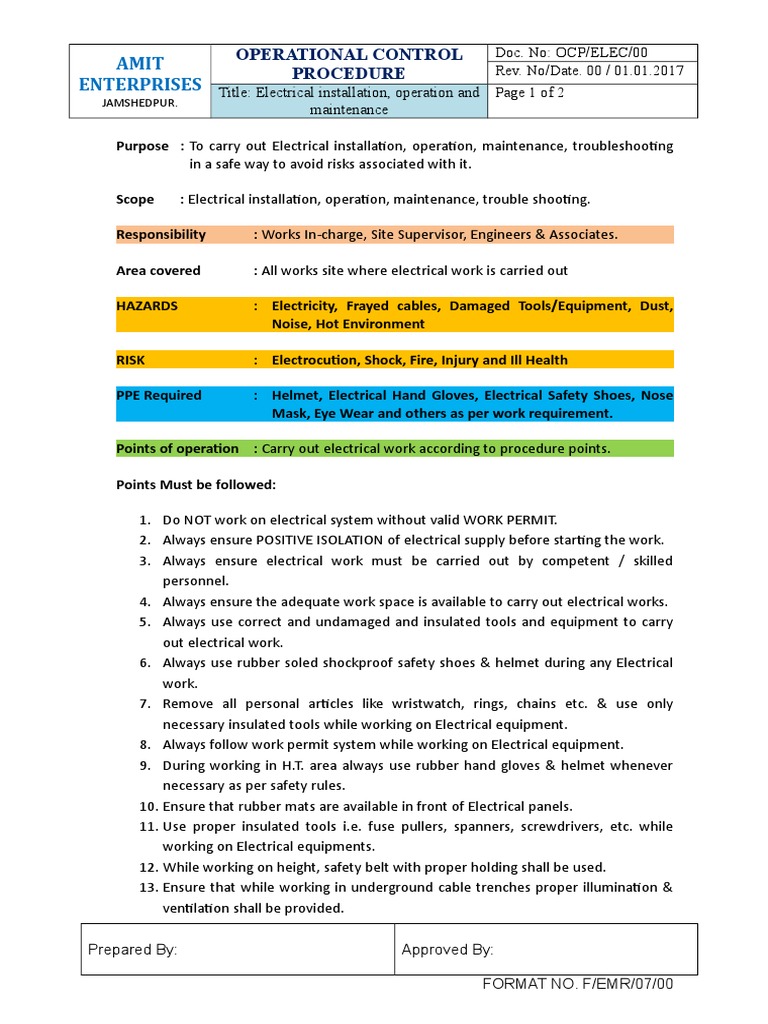 1.1 OCP Electrical Work | PDF | Electrical Wiring | Emergency Management