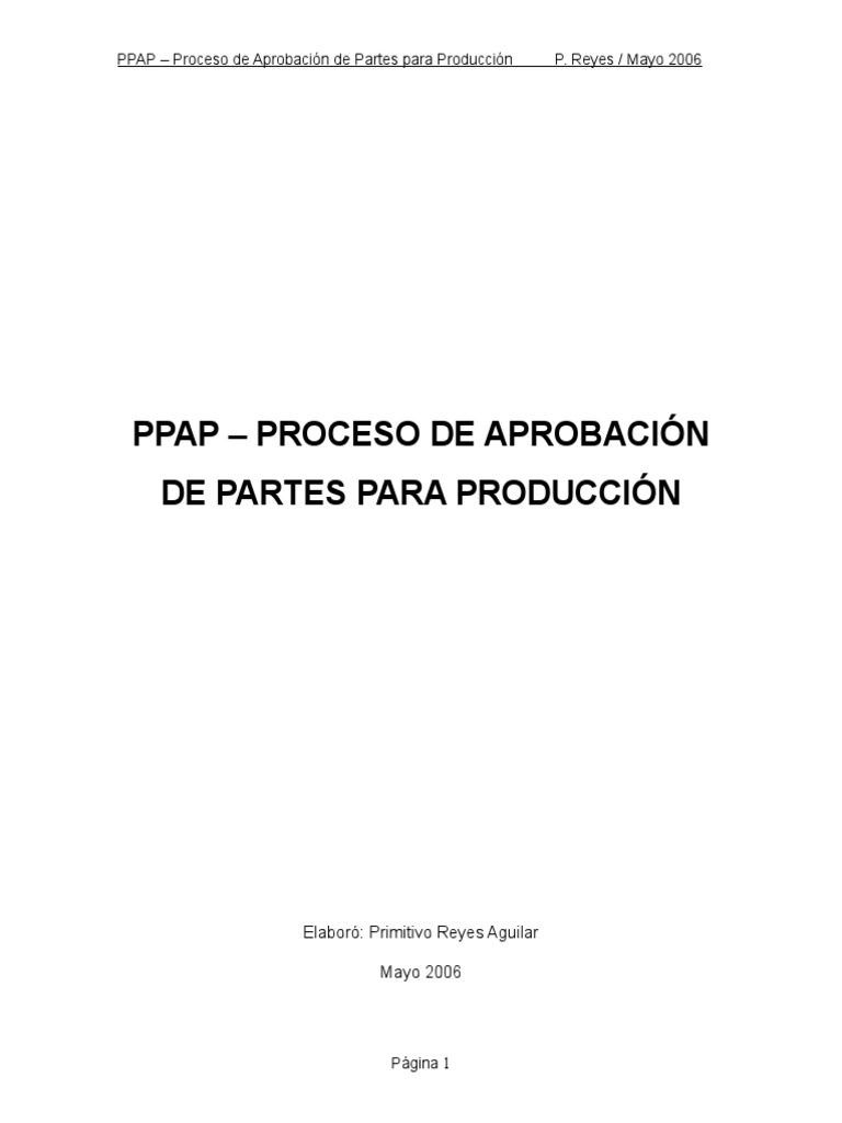 Proceso de Aprobación de Partes PPAP | PDF | Diseño | Fabricación e ...