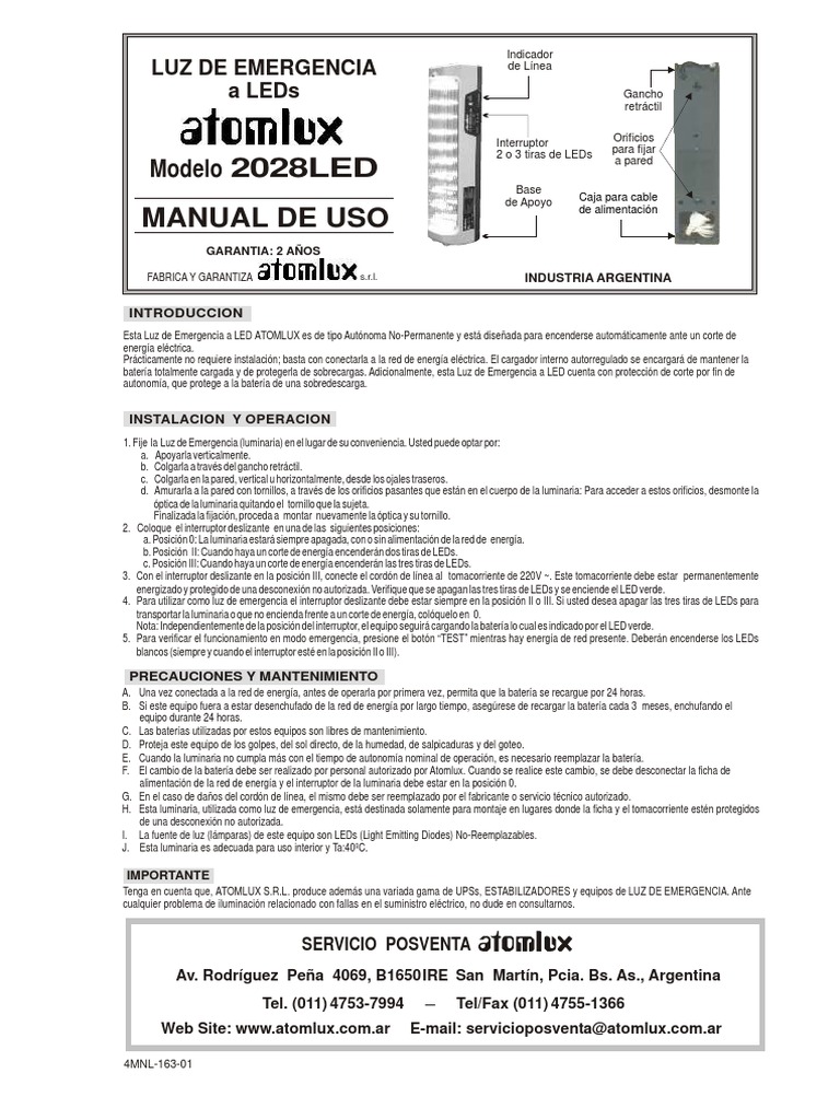 Manual Luz de Emergencia A LED ATOMLUX Modelo 2028 LED PDF | PDF ... Manual Luz de Emergencia A LED ATOMLUX Modelo 2028 LED PDF | PDF ...