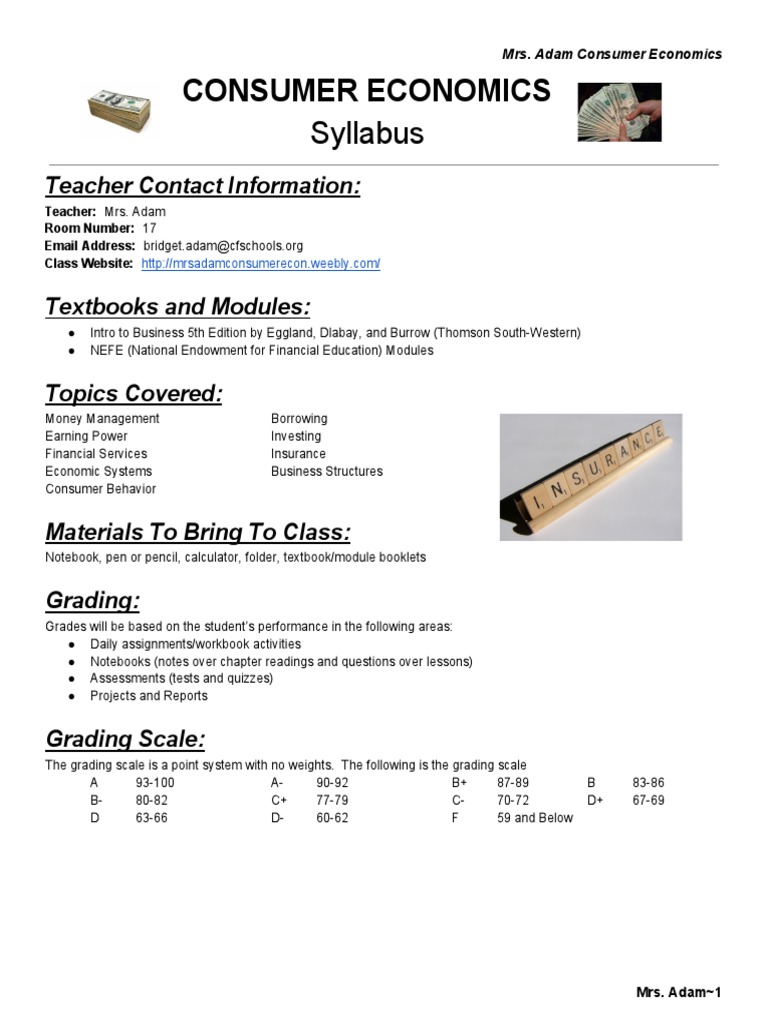 Consumer Economics Syllabus | PDF | Homework | Teaching