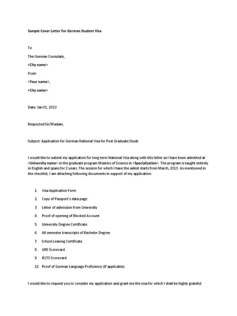 German Visa Cover Letter | PDF