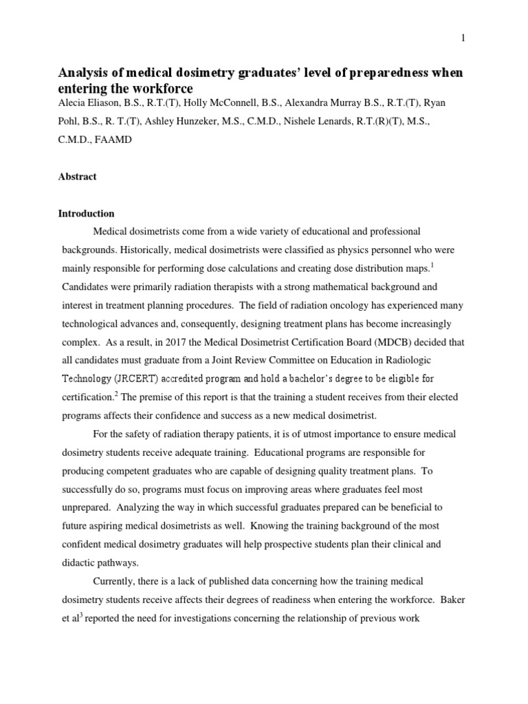 Analysis of Medical Dosimetry Graduates' Level of Preparedness When ...