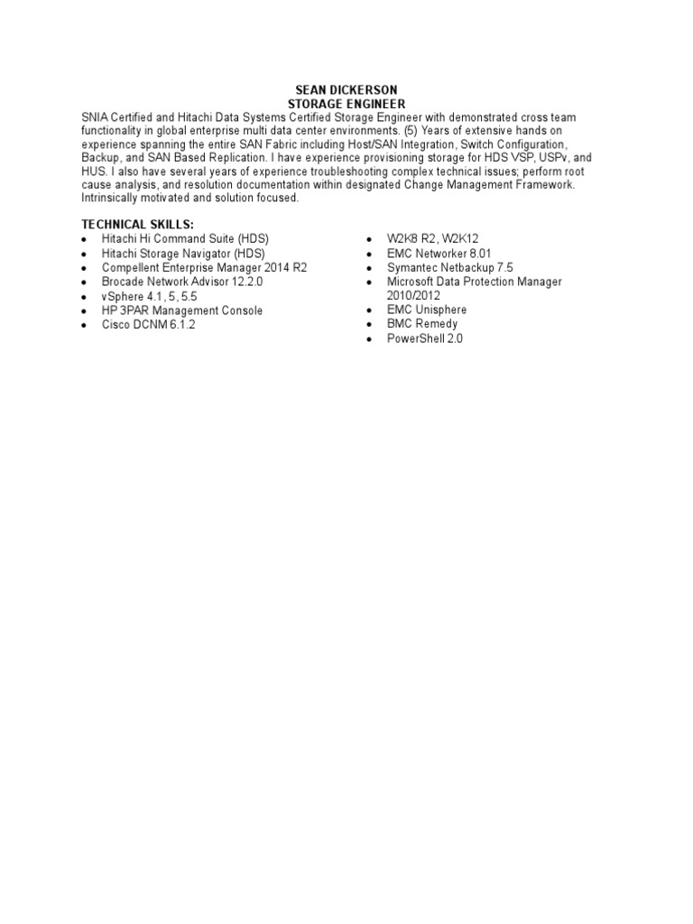 Sean Dickerson Resume | PDF | Data Center | Microsoft Sql Server
