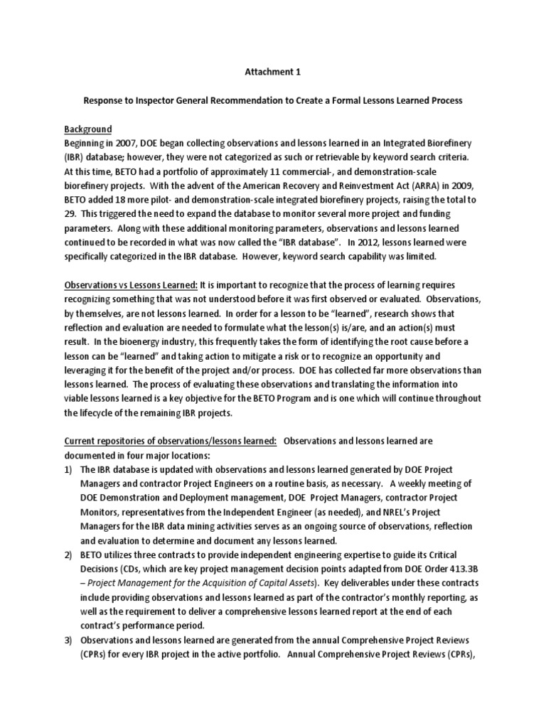 Lessons Learned Ig Recommendations 0 PDF | PDF | Project Management ...