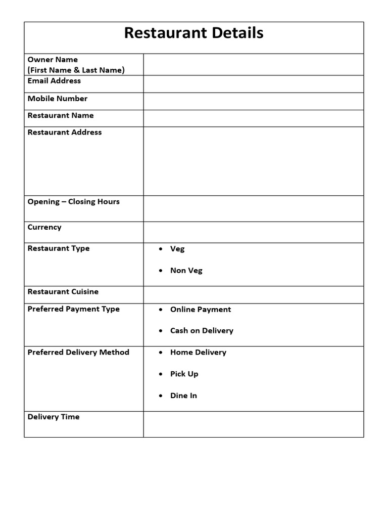 Restaurant Details - Owner Name, Address, Hours, Cuisine, Payment ...