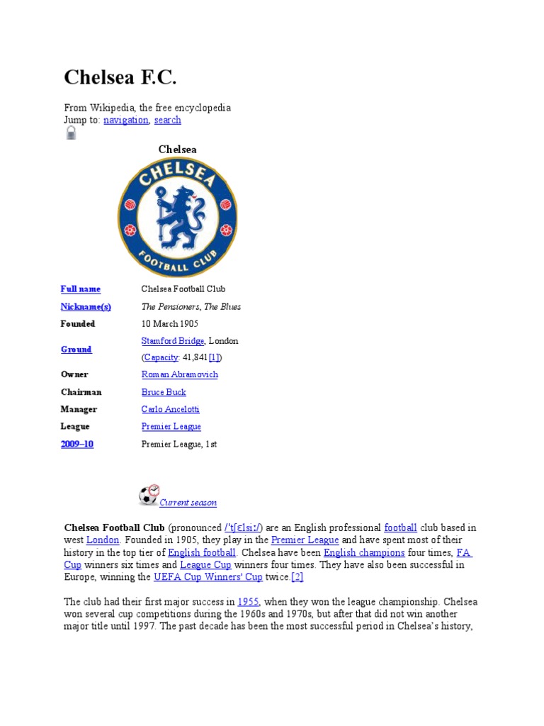 Chelsea FC History | PDF | Chelsea F.C. | Association Football Clubs