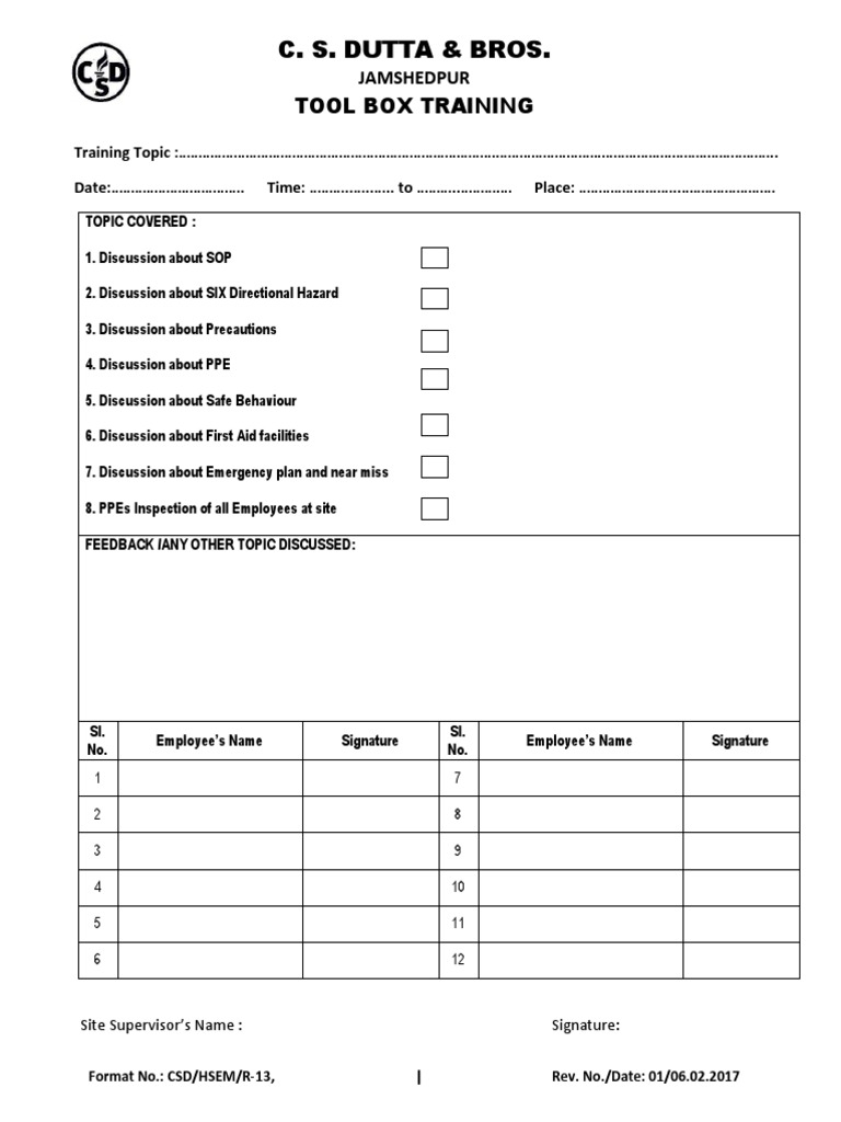 C. S. Dutta & Bros.: Tool Box Training | PDF
