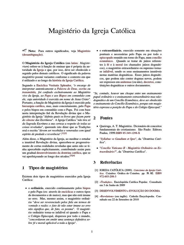 Magistério Da Igreja Católica | PDF | Igreja Católica | Crença e ...