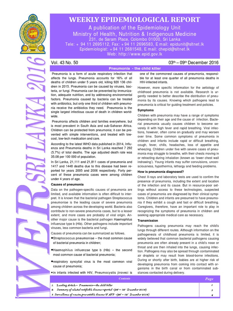 Weekly Epidemiological Report: A Publication of The Epidemiology Unit ...