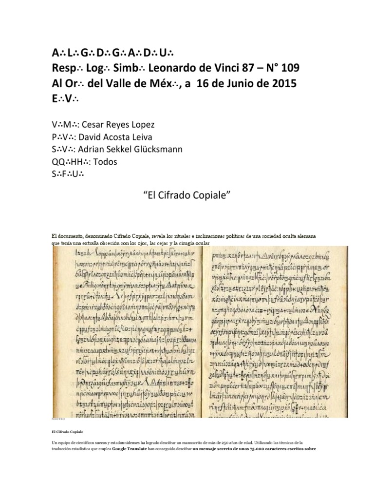 Codigo Copiale Decifrado | PDF | Criptografía