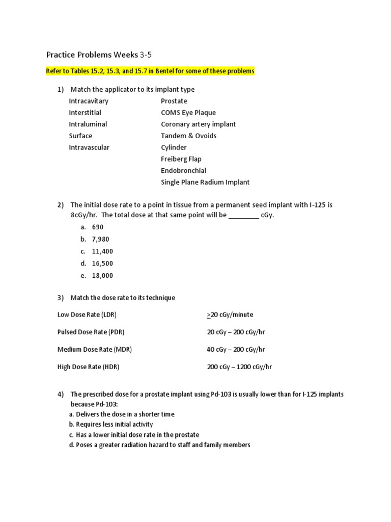 Brachytherapy Practice Problems Guide | PDF | Absorbed Dose | Clinical ...