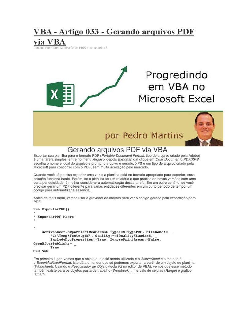 Gerando Arquivos PDF Via VBA | PDF | Planilha | Macro (Ciência da ...