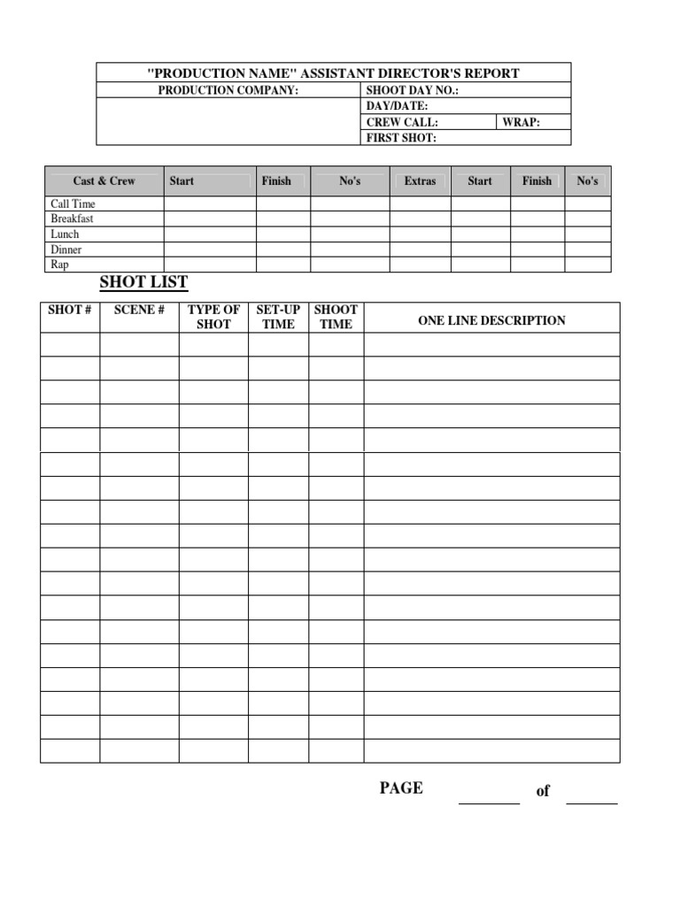 Shot List: "Production Name" Assistant Director'S Report | PDF